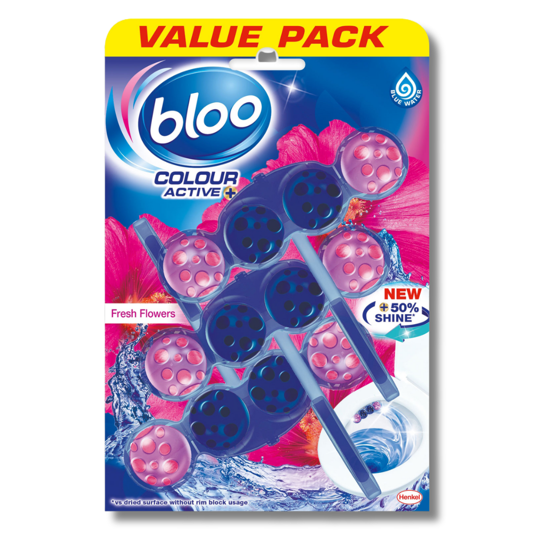 Bloo Colour Active+ Toilet Rim Block Fresh Flowers 3x50g – Flekkfritt.no